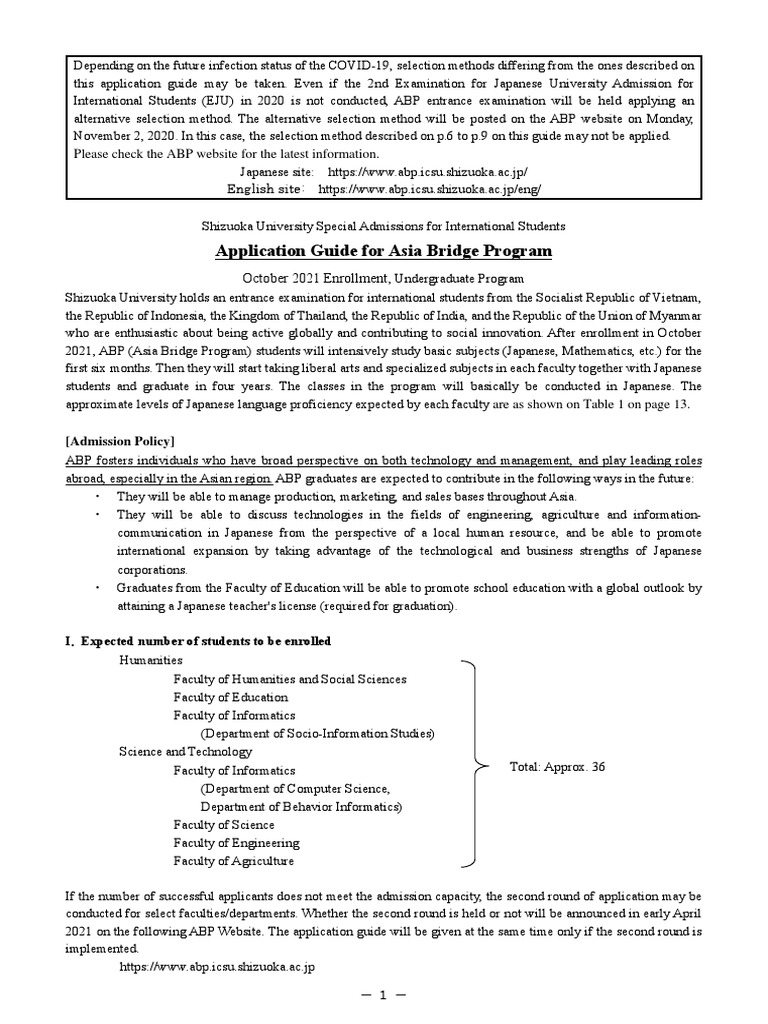 Application Guide For Asia Bridge Program October 2021 Enrollment