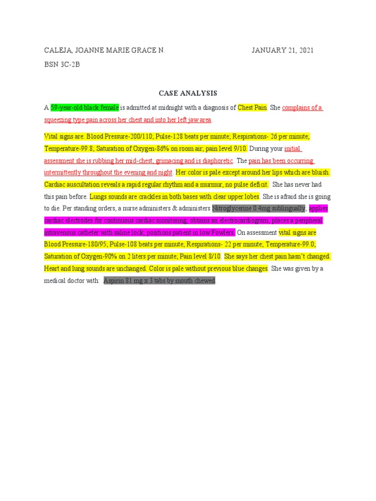 Chest Pain Case Analysis: 59-Year-Old Female | PDF | Self-Improvement ...