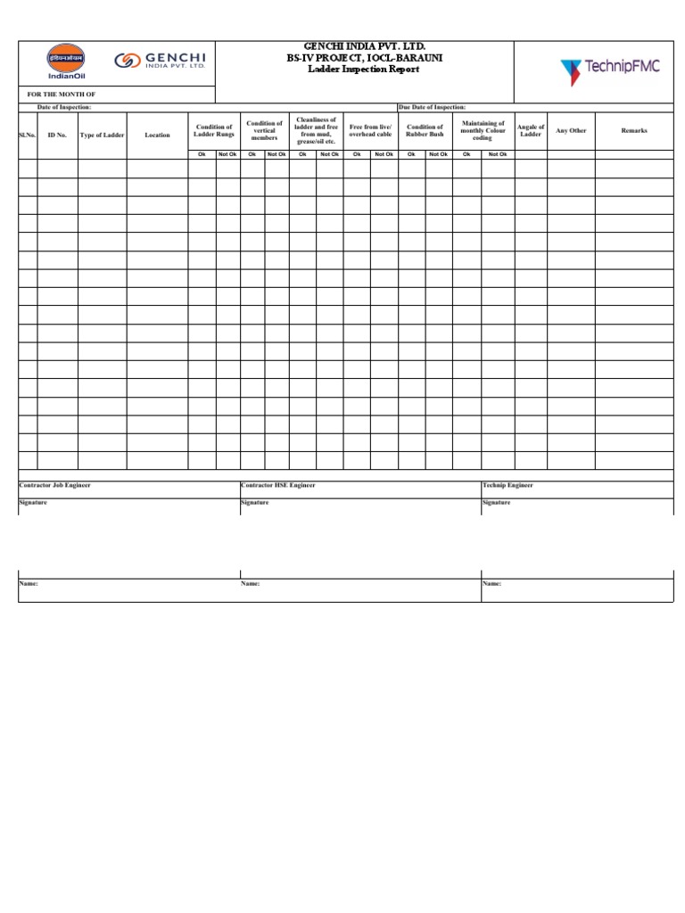 Genchi India Pvt. Ltd. Bs-Iv Project, Iocl-Barauni Ladder Inspection ...