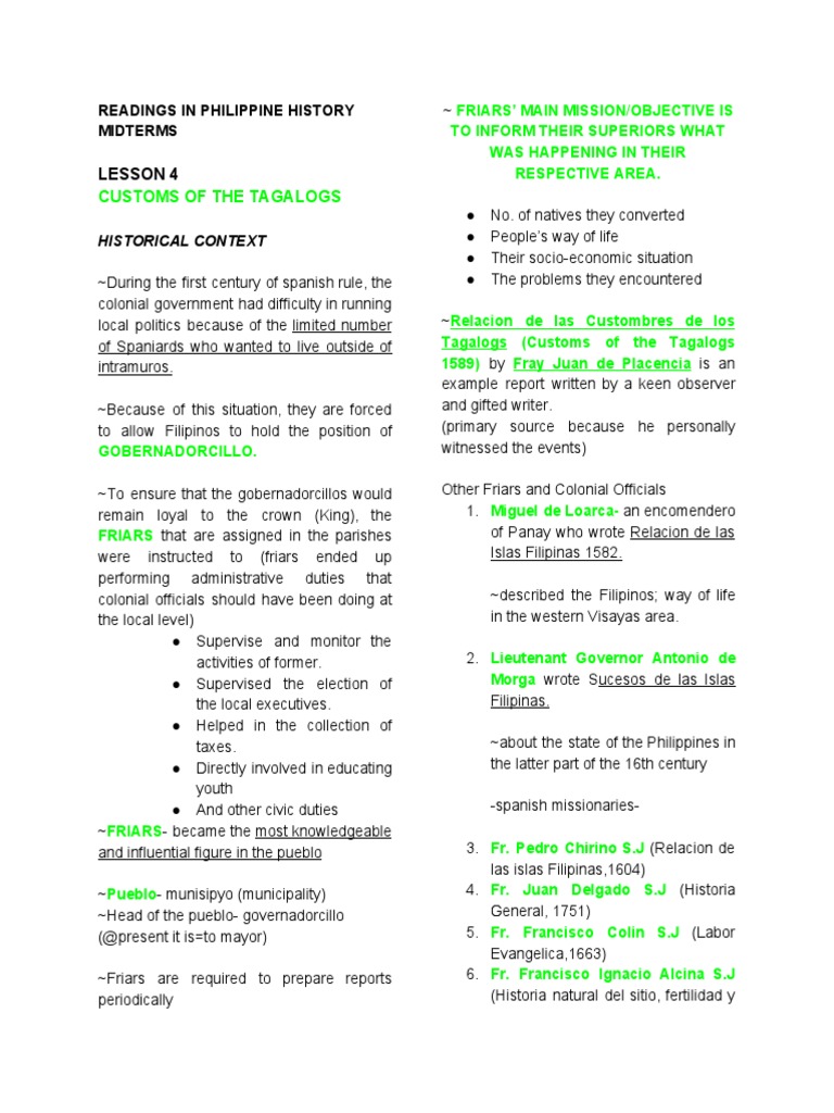 Customs of The Tagalogs | PDF | Tagalog Language | Philippines