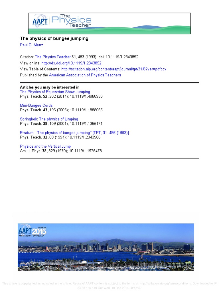 The Physics of Bungee Jumping, P. Menz | PDF | Science | Physics