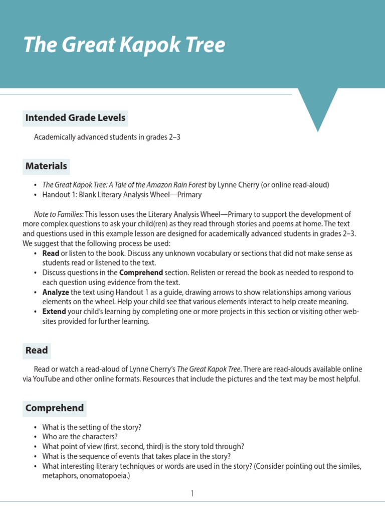 The Great Kapok Tree: Intended Grade Levels | PDF | Narration | Trees