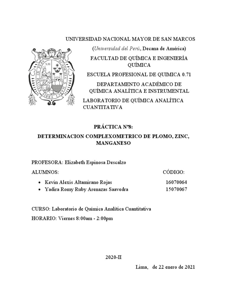 Complexiometria de PB ZN MN | PDF | Valoración | Química