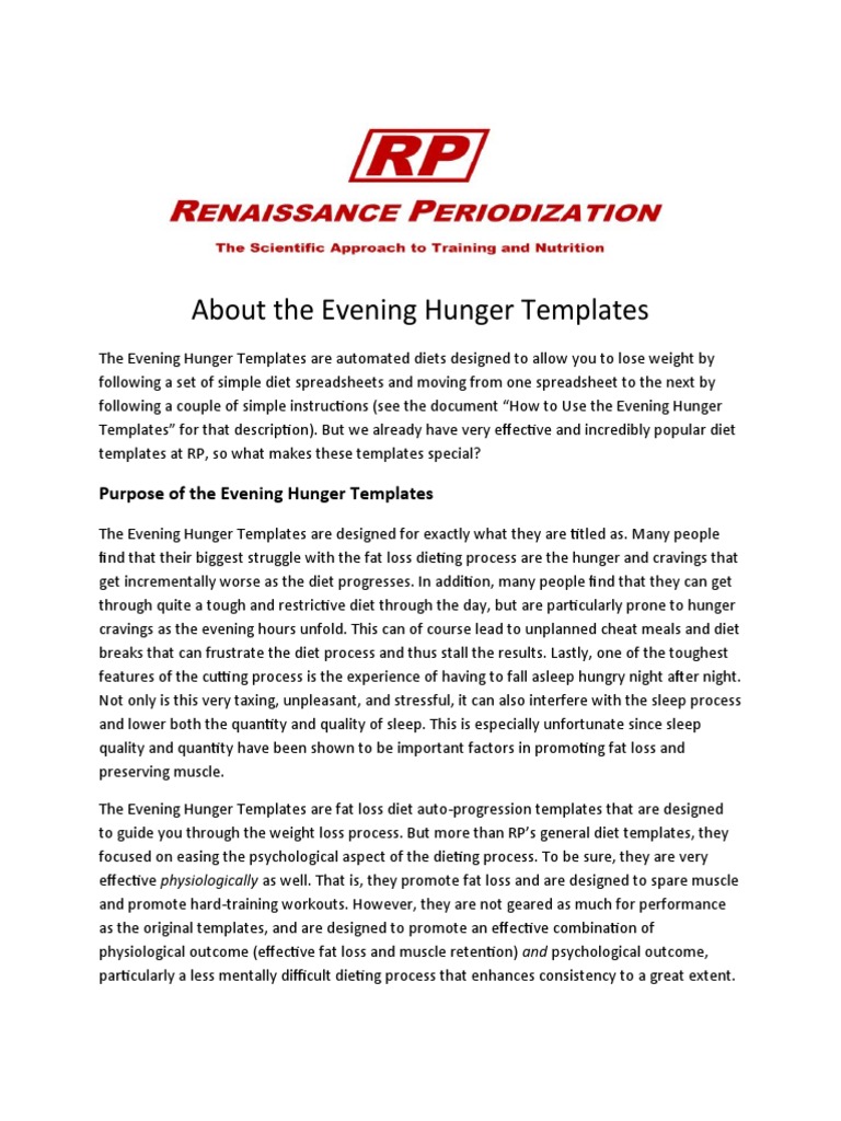 About The Evening Hunger Templates | PDF | Dieting | Carbohydrates