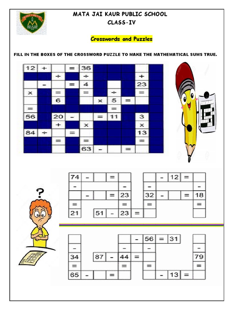 Maths Crossword-Puzzles Class-4 | PDF