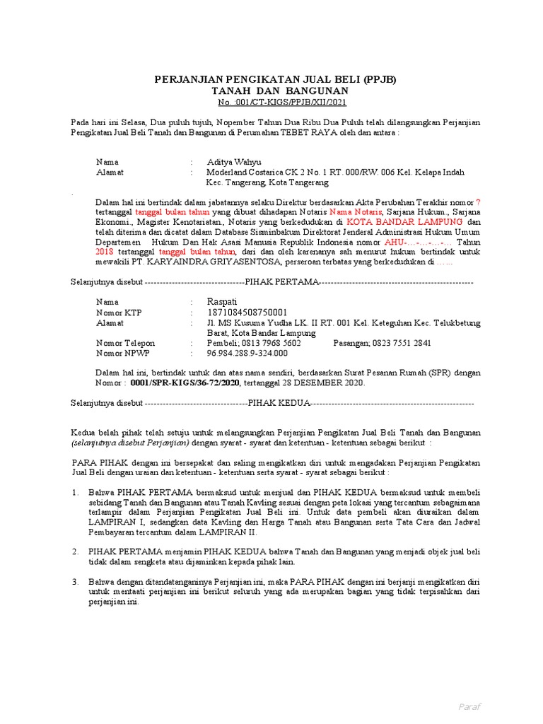 Draft PPJB Tebet Raya | PDF