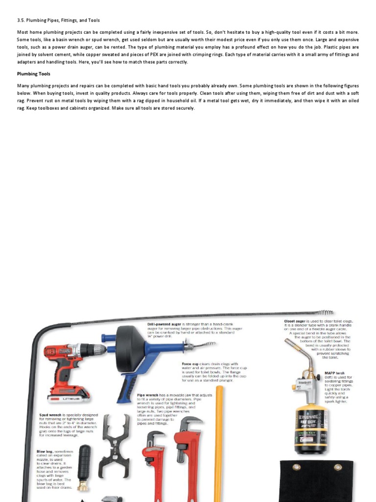 Plumbing Pipes, Fittings, and Tools | PDF | Tap (Valve) | Pipe (Fluid ...