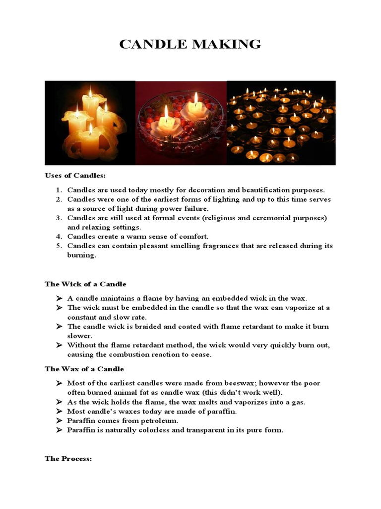 Candle Making: Uses of Candles | PDF | Candle | Wax