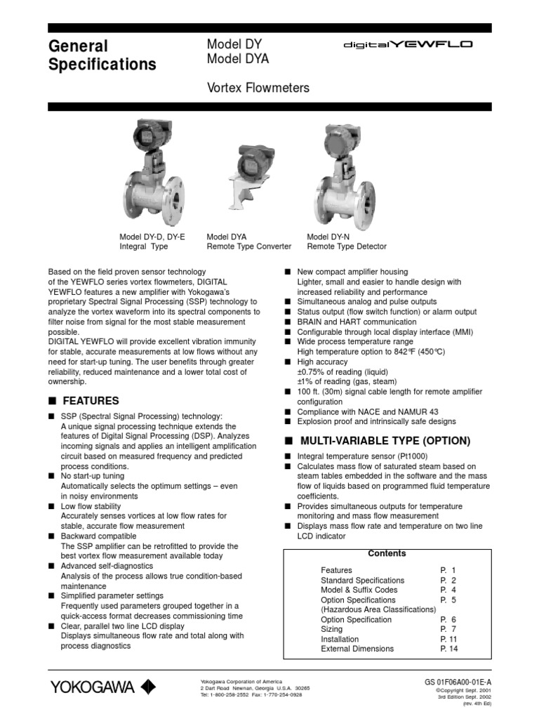 General Specifications: Model DY Model DYA Vortex Flowmeters | PDF ...
