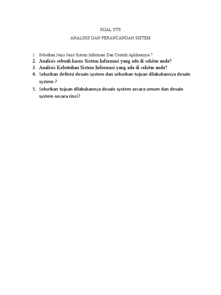 Soal UTS Analisis Sistem | PDF