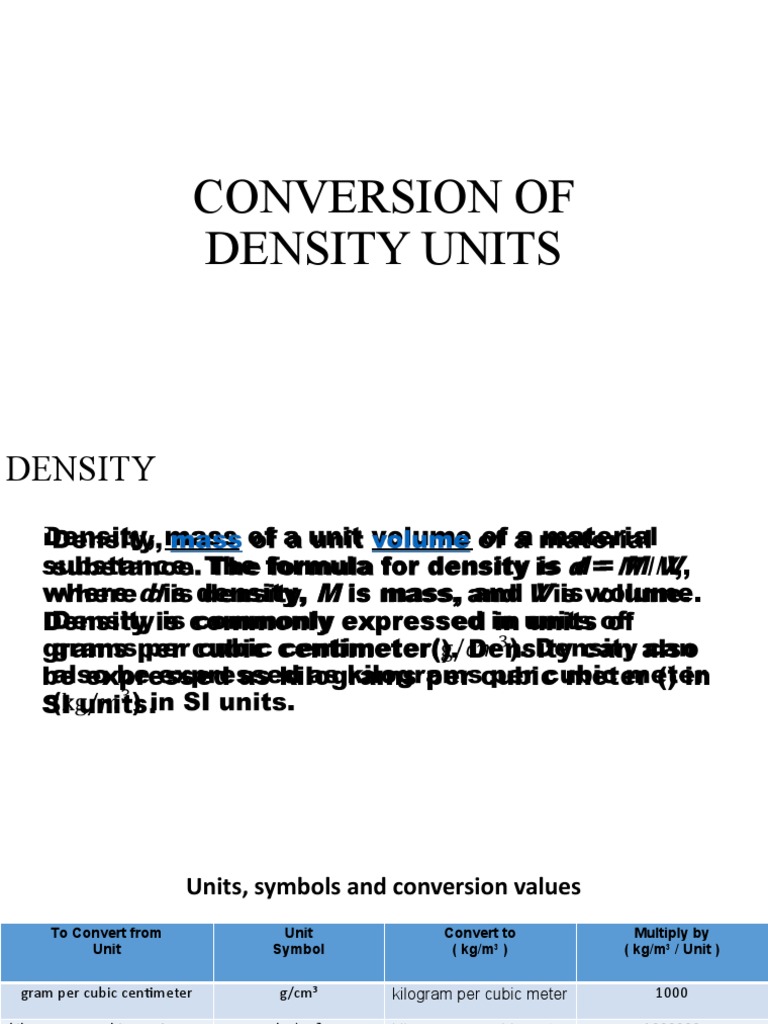 Density Unit Conversion Guide | PDF | Gallon | Ounce