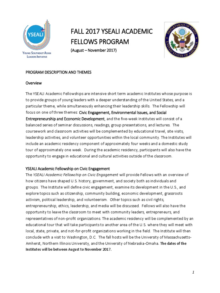 Fall 2017 YSEALI Academic Fellows Information and Application Form ...