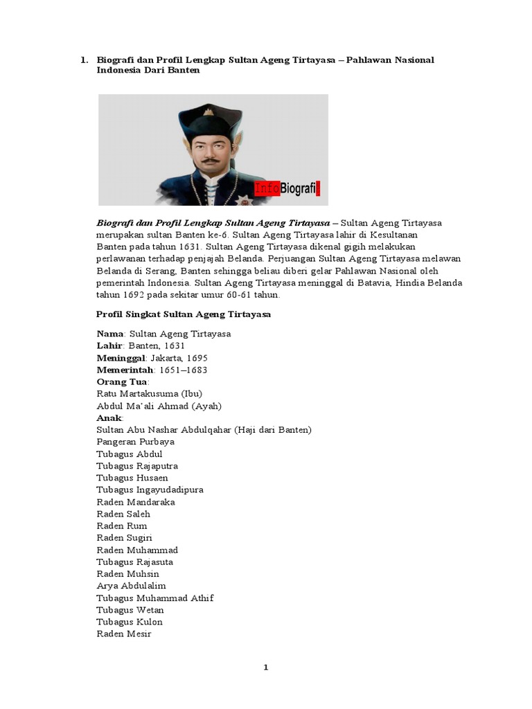 Biografi Dan Profil Lengkap Sultan Ageng Tirtayasa | PDF