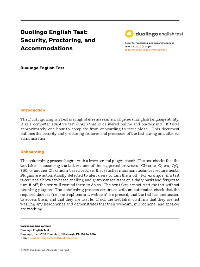 Duolingo English Test: Security, Proctoring, and Accommodations | PDF ...