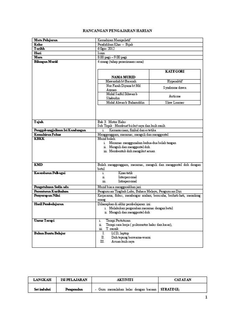 RPH Kemahiran Manipulatif 1 | PDF