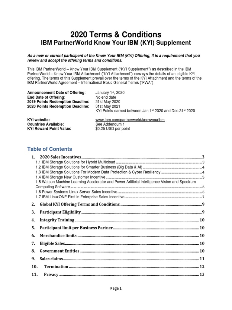 2020 Terms & Conditions: Ibm Partnerworld Know Your Ibm (Kyi) Supplement | PDF | Ibm | Cloud ...