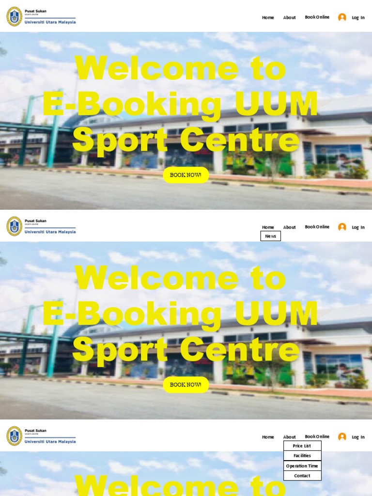 Welcome To E-Booking UUM Sport Centre: Log in Book Online About Home | PDF