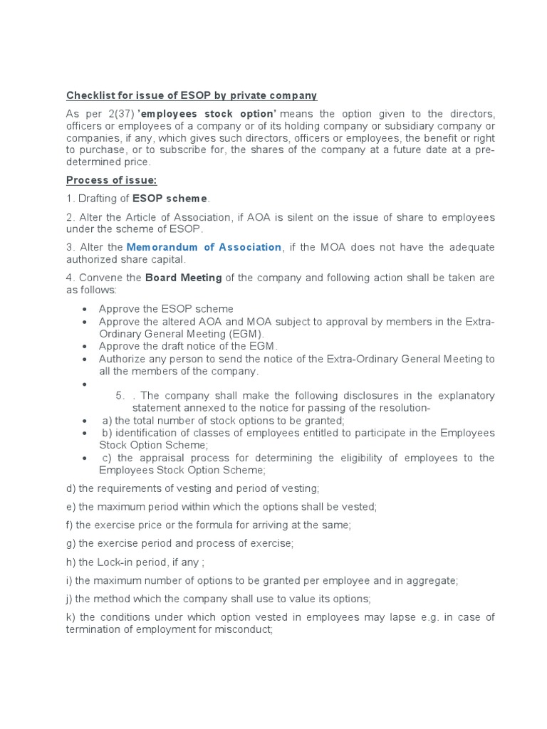 ESOP | PDF | Vesting | Employee Stock Option