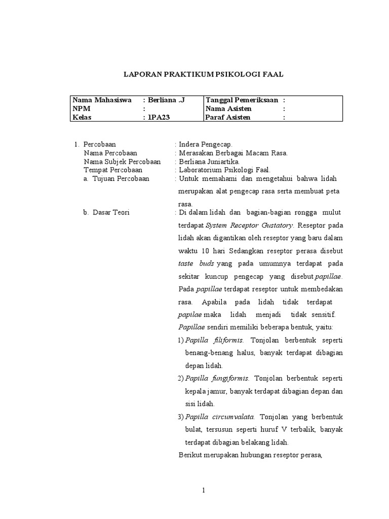 Laporan Indera Pengecap | PDF