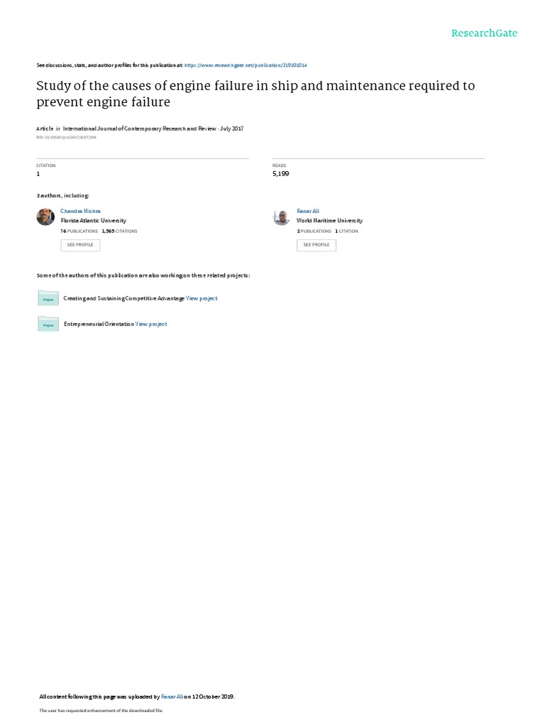 Study of The Causes of Engine Failure in Ship and | PDF | Diesel Engine ...