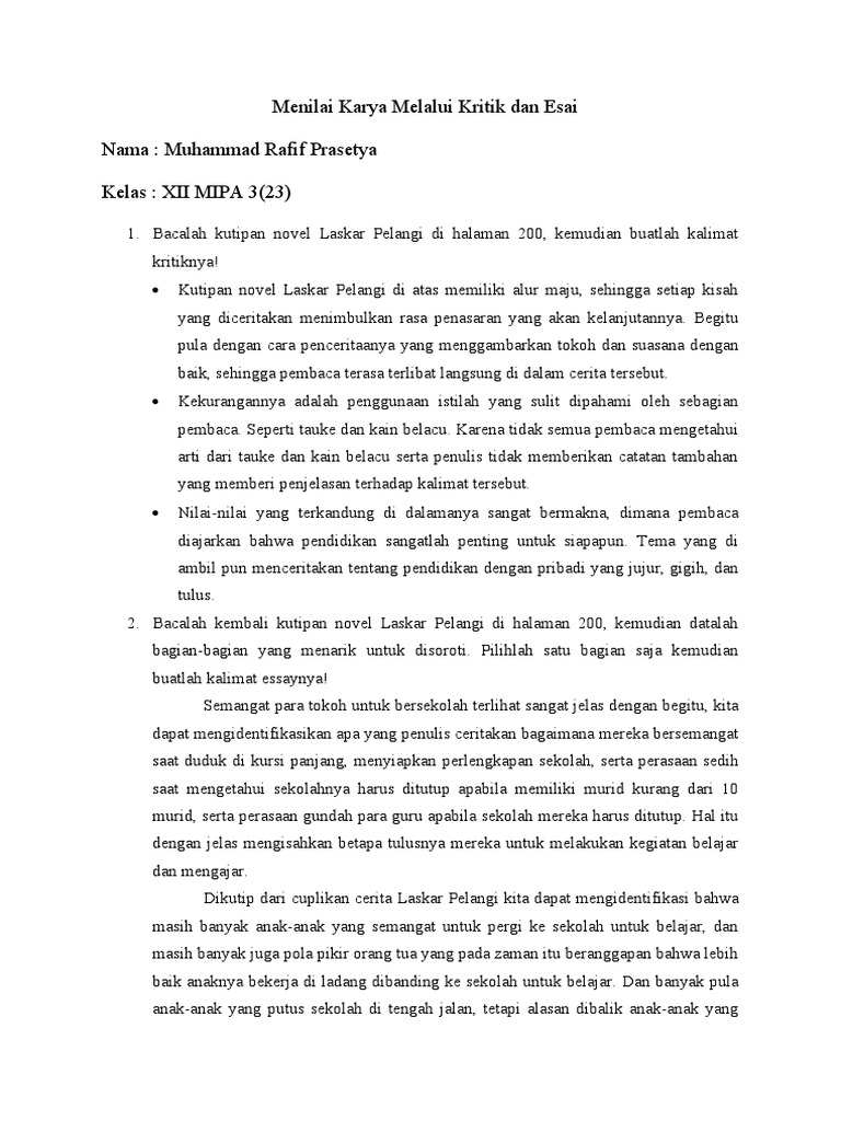 Menilai Karya Melalui Kritik Dan Esai Muhammad Rafif XII MIPA 3 | PDF | Puisi