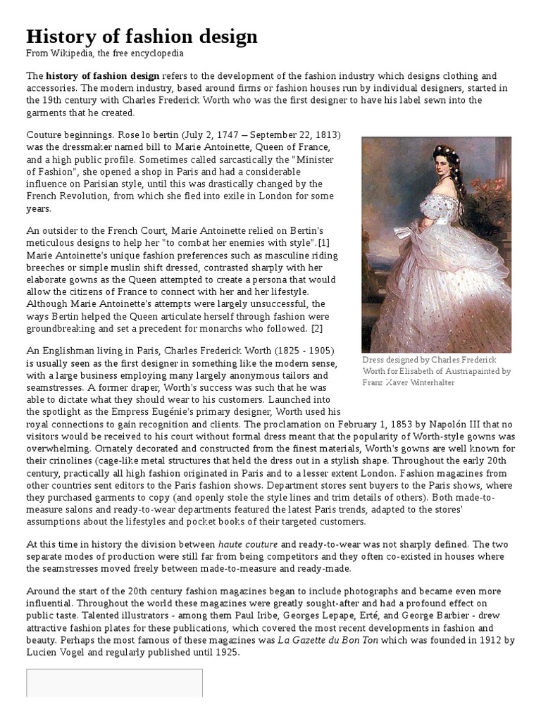 History of Fashion Design PDF | PDF | Fashion | Cultural Trends