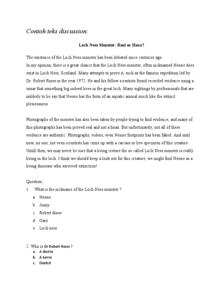 Contoh Teks Discussion | PDF | Loch Ness Monster | Security Hacker