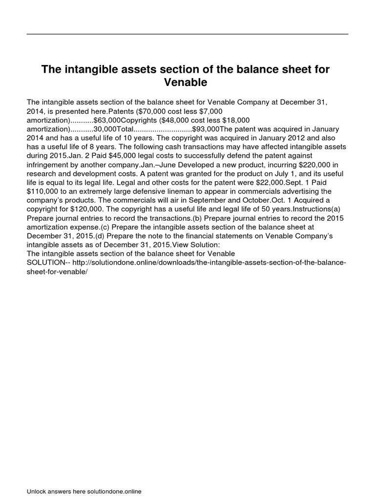 The Intangible Assets Section of The Balance Sheet For Venable | PDF ...