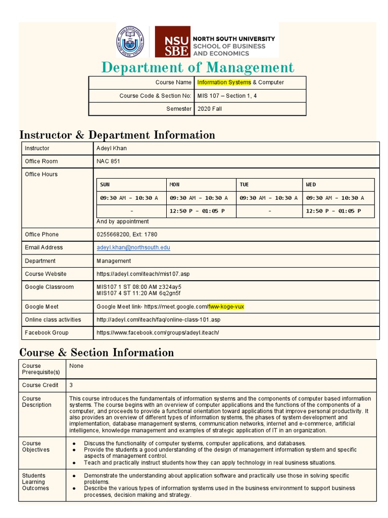 Mis107 - Course Outline | PDF | Information System | Lecture