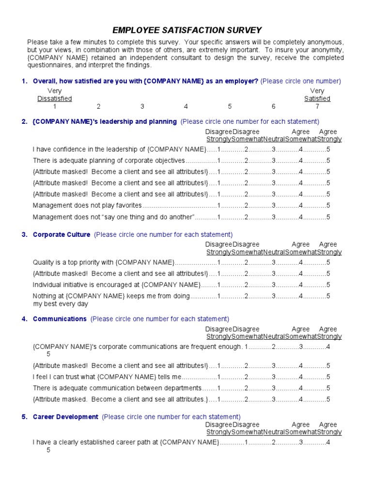 Employee Satisfaction Survey Form | PDF | Questionnaire | Job Satisfaction