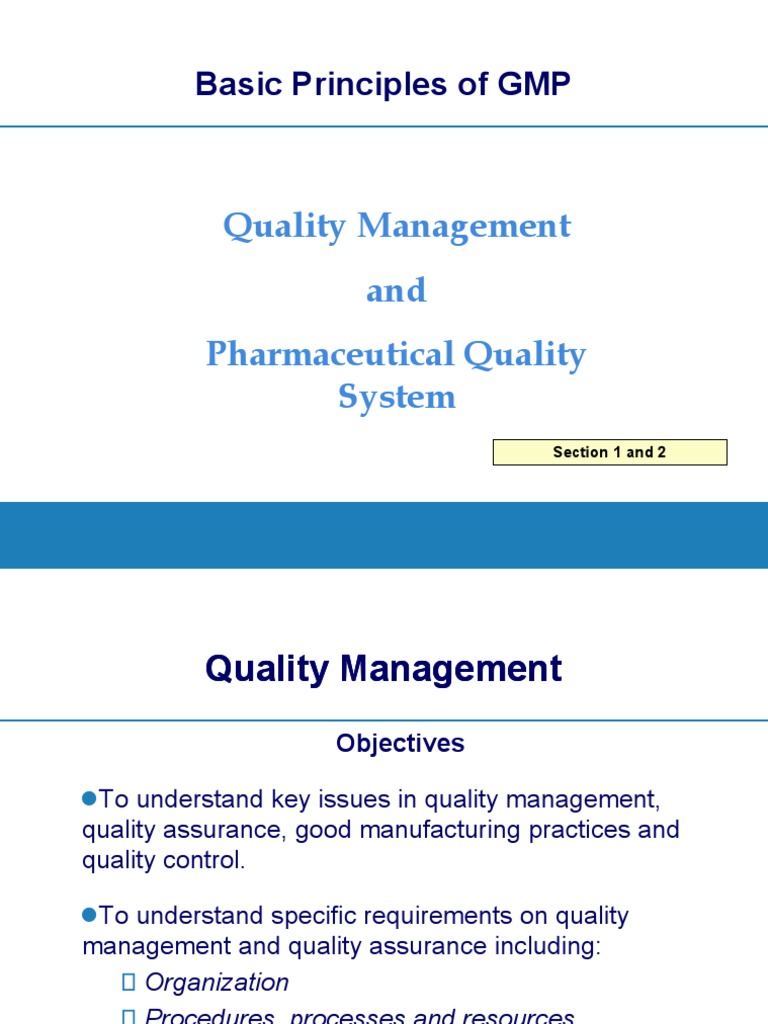 Basic Principles of GMP: Quality Management and Pharmaceutical Quality ...