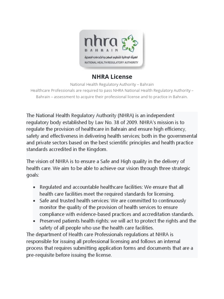 NHRA license exam requirements for healthcare professionals | PDF ...