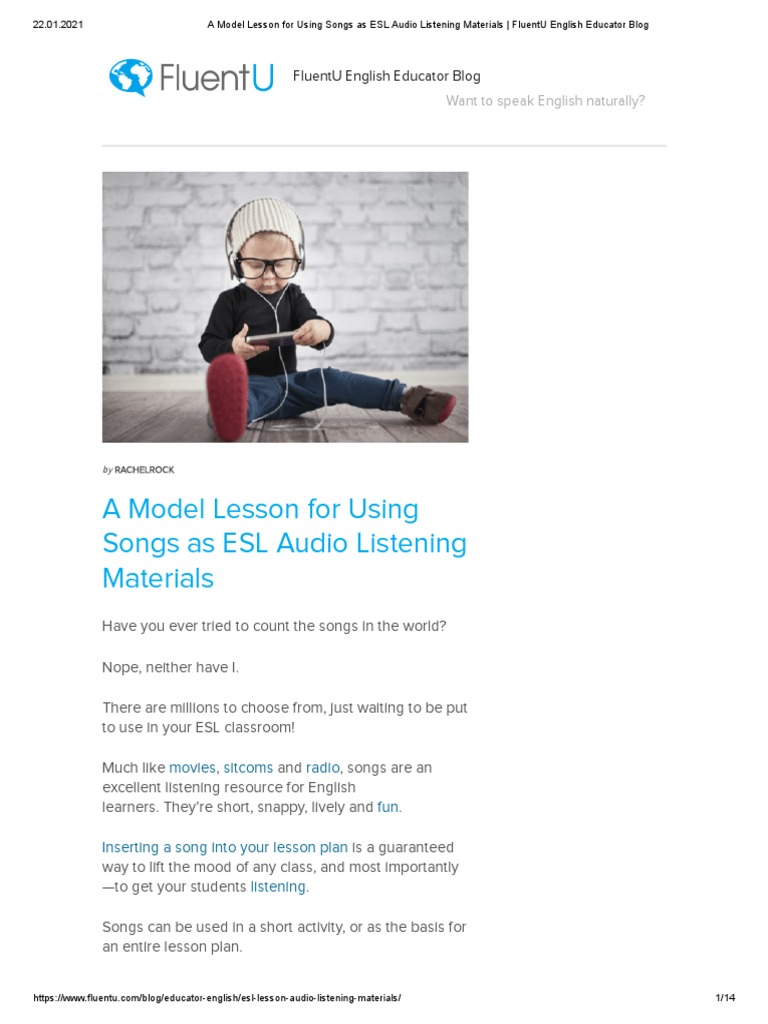 A Model Lesson For Using Songs As Esl Audio Listening Materials Fluentu ...