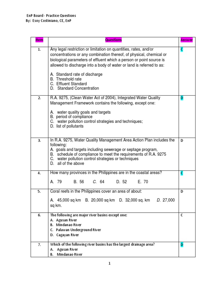 EnP Board - Practice Questions | PDF | Waste | Waste Management