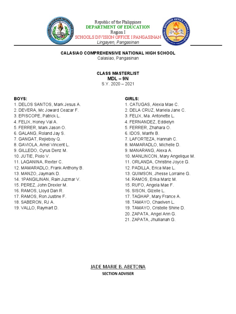 Calasiao Comprehensive National High School: Schools Division Office I ...