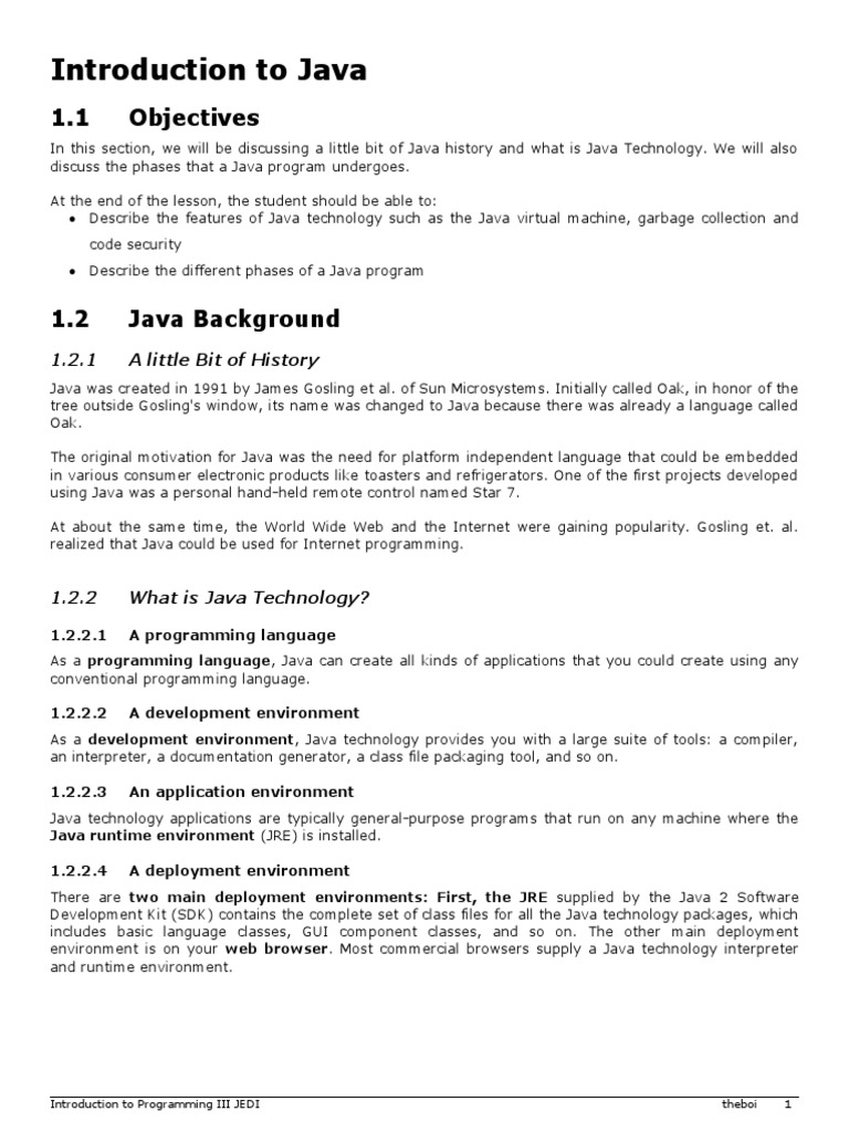 Notes1 Introduction To Java Pdf Java Virtual Machine Java 9558