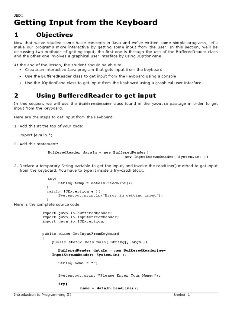 Notes3 Getting Input From Keyboard | PDF | Class (Computer Programming ...