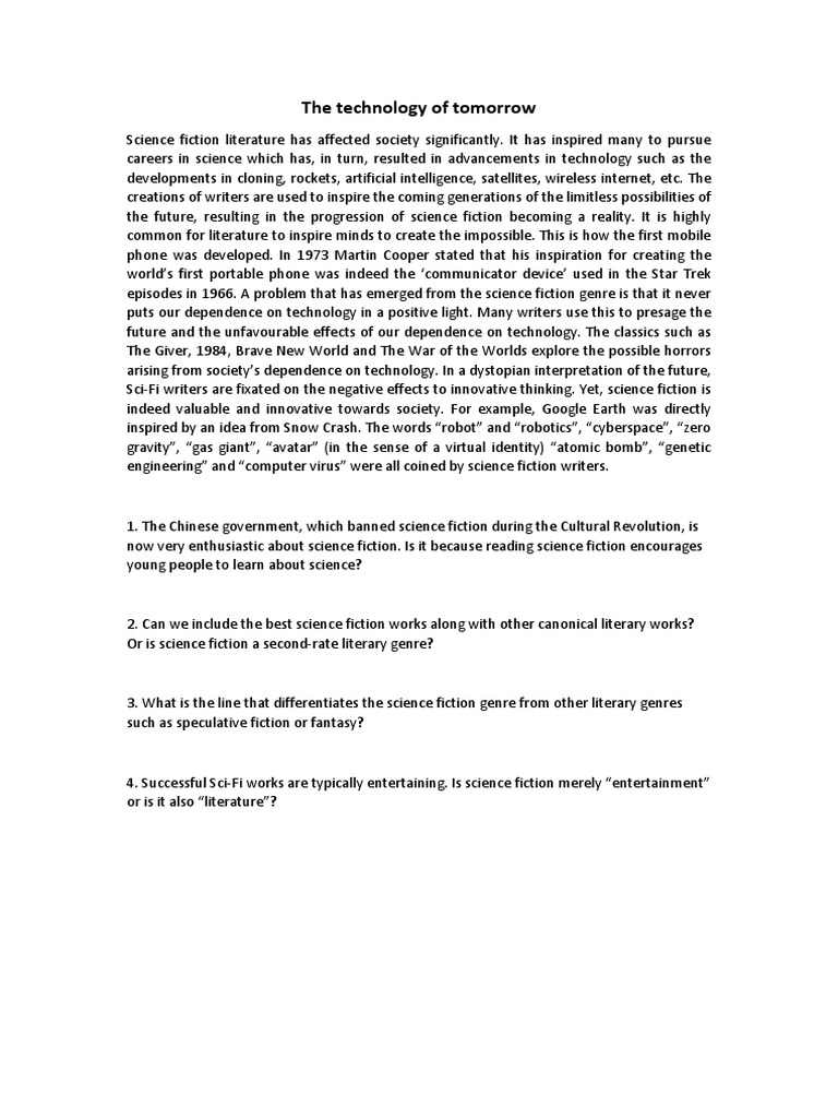 The Technology of Tomorrow | PDF | Science Fiction | Dystopia