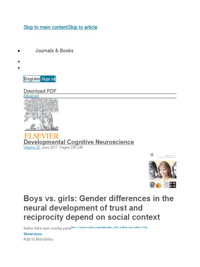 Boys vs. Girls: Gender Differences in The Neural Development of Trust ...