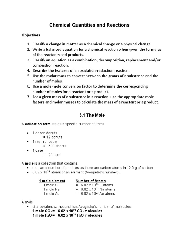Chemical Quantities and Reactions | PDF | Mole (Unit) | Reaction Rate
