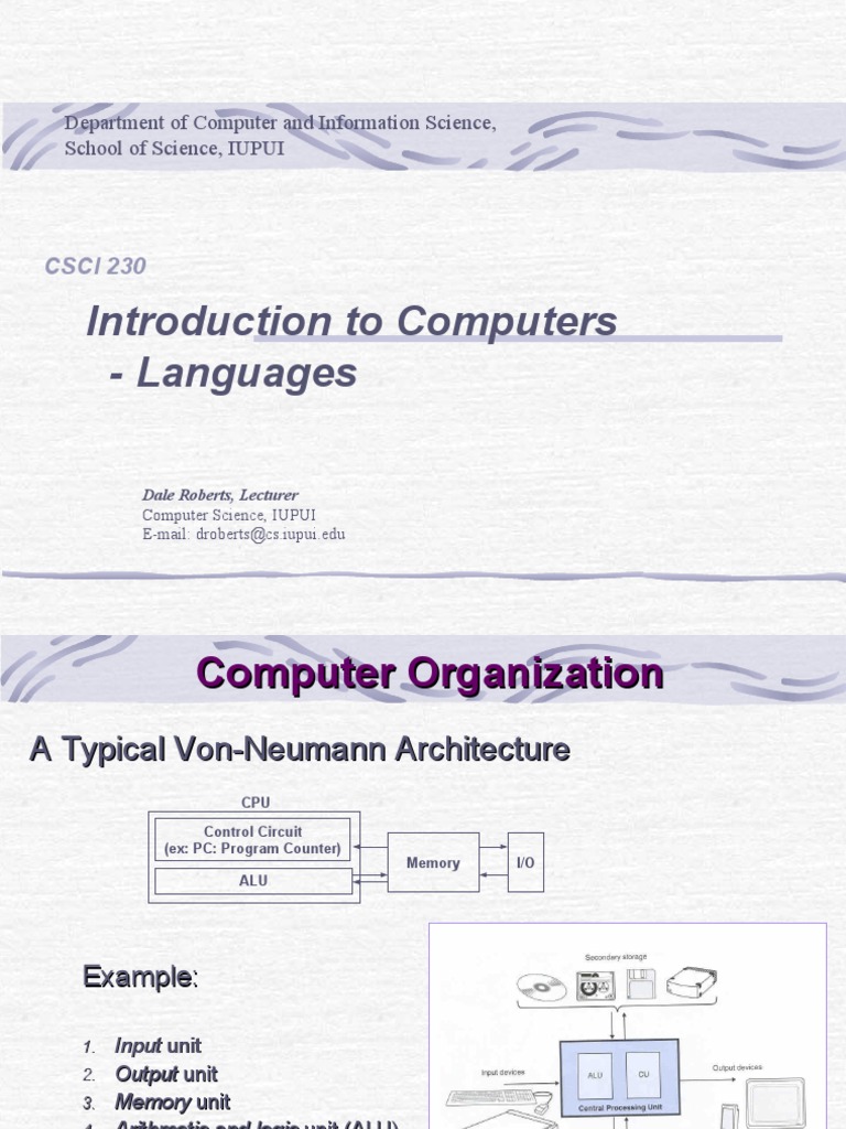 Introduction To Computers - Languages: Department of Computer and Information Science, School of ...