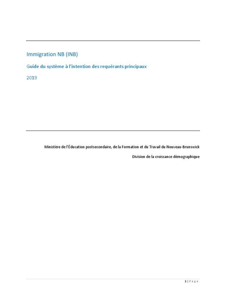 Guide INB pour Requérants Immigration NB | PDF