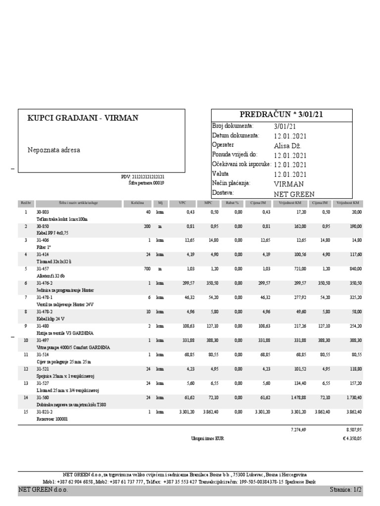 Predracun 3 Kupci Gradjani Virman | PDF
