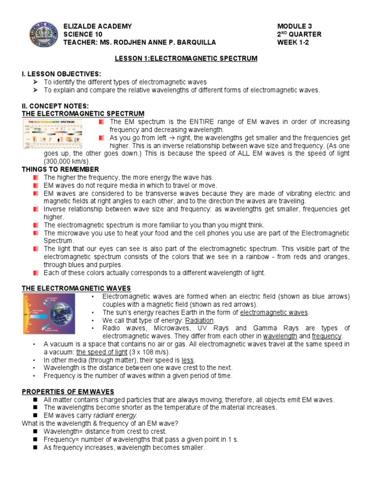 Science 10 Module 3 | PDF | Electromagnetic Spectrum | Electromagnetic ...