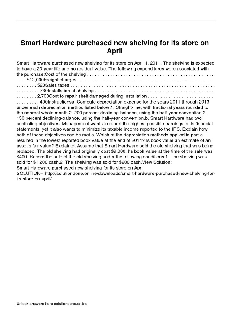 Smart Hardware Purchased New Shelving For Its Store On April | PDF ...