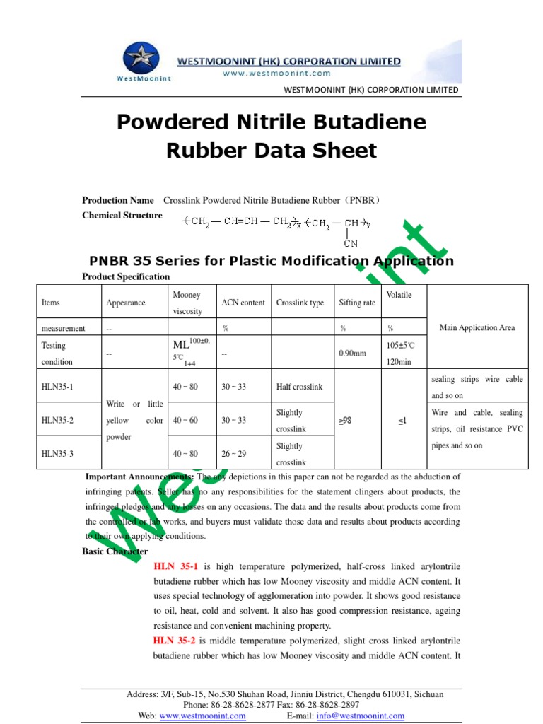 Powdered Nitrile Butadiene Rubber Data Sheet | PDF | Polyvinyl Chloride ...