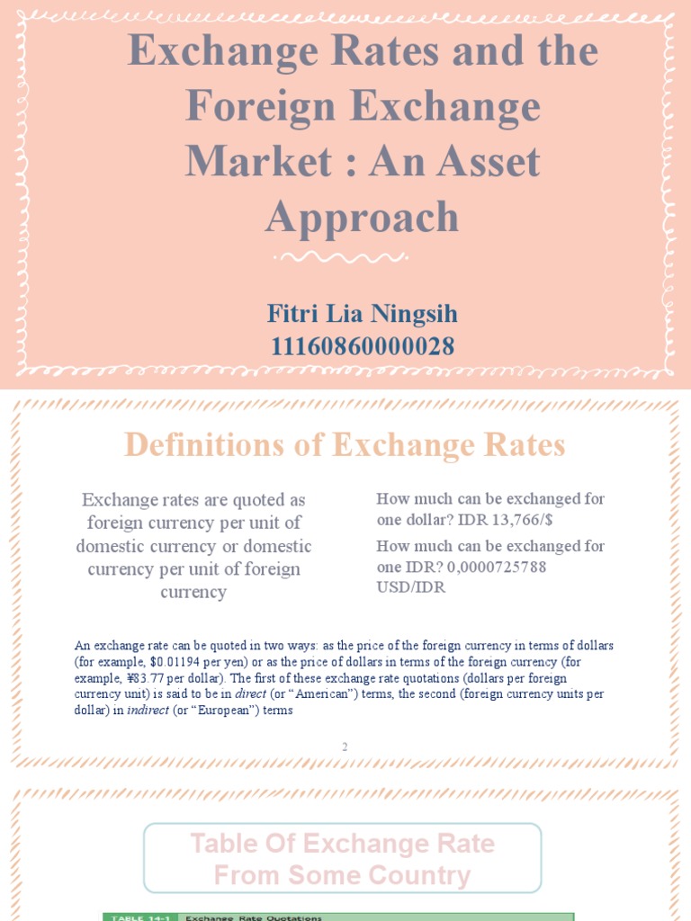 Chapter 14 - Exchange Rates and The Foreign Exchange Market An Asset ...