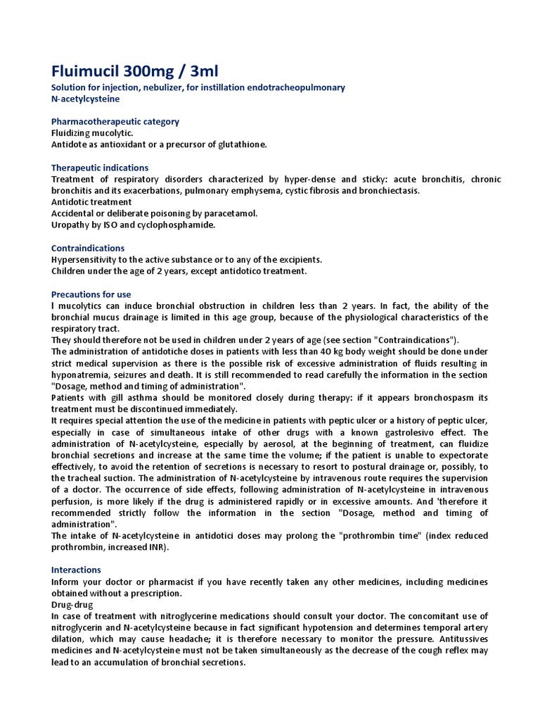 Fluimucil 300mg / 3ml | PDF | Dose (Biochemistry) | Chemistry