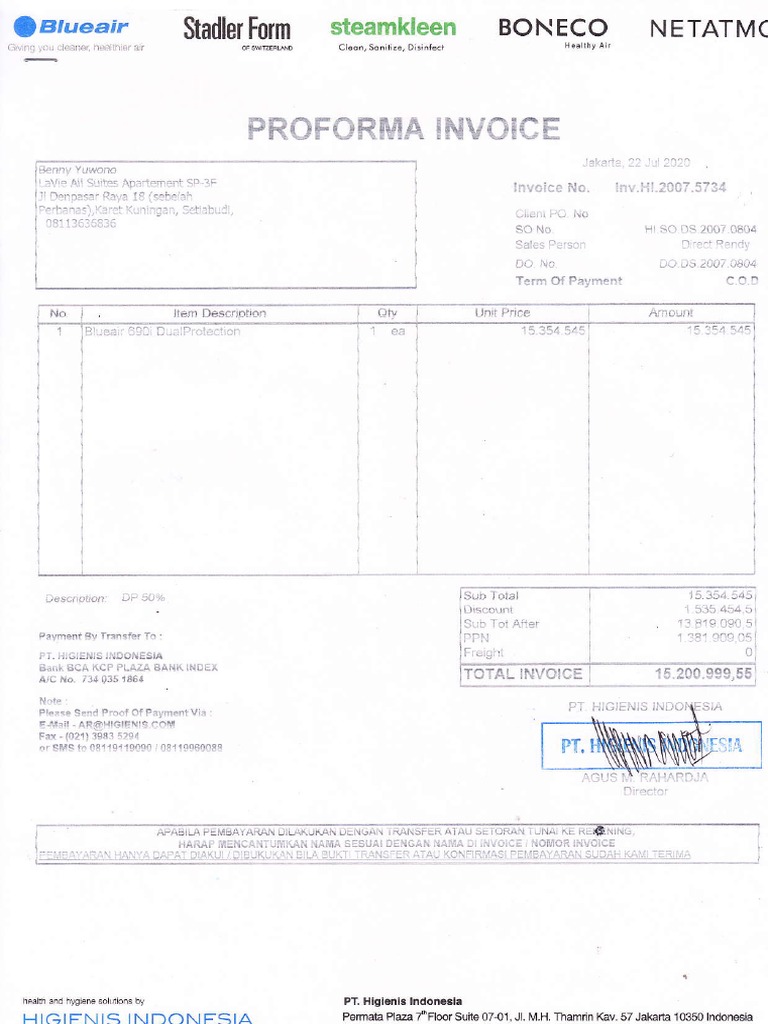 Proforma Invoice Benny Yuwono - 0001 | PDF
