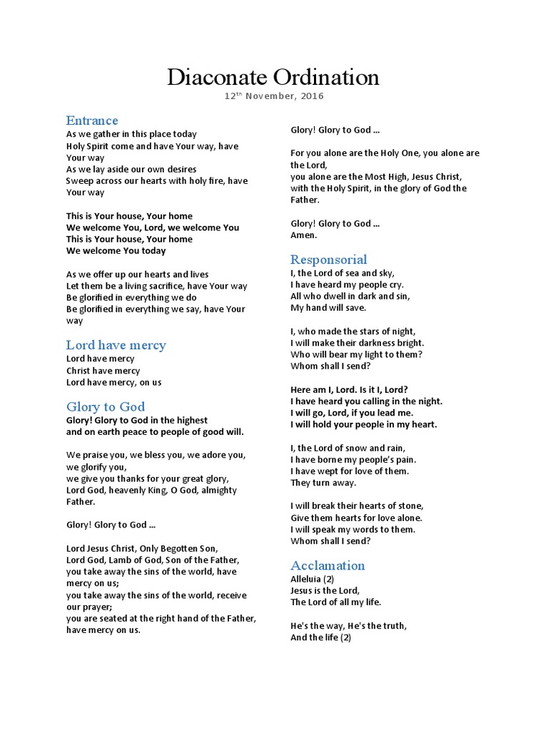 Diaconate Ordination - Hymns Sheet | PDF | Glory (Religion ...
